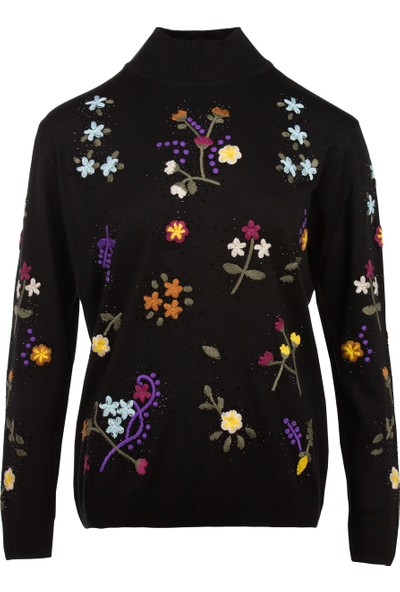 Ekol On Dik Yaka Işlemeli Triko Kazak