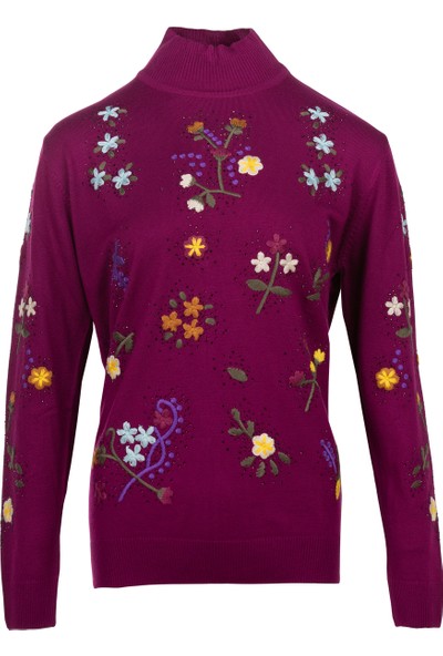 Ekol On Dik Yaka Işlemeli Triko Kazak