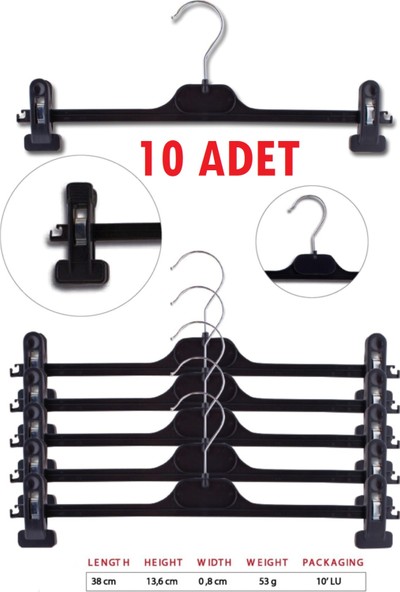 Vip Home Concept 10 Adet Plastik Mandallı Yetişkin Elbise Askısı Döner Başlıklı Kıyafet Askı 38 cm Vip Home Concept 10 Adet Plastik Mandallı Yetişkin Elbise Askısı Döner Başlıklı Kıyafet Askı 38 cm