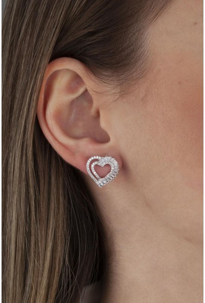 Sette Baget Zirkon Taşlı Kalpli Silver 925 Ayar Gümüş Kadın Küpe Sette Baget Zirkon Taşlı Kalpli Silver 925 Ayar Gümüş Kadın Küpe