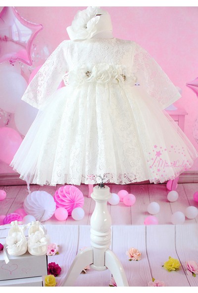 Minilola ekru Tül Detaylı Çiçek Desen Dantelli Kabarık Elbise Takımı Minilola ekru Tül Detaylı Çiçek Desen Dantelli Kabarık Elbise Takımı