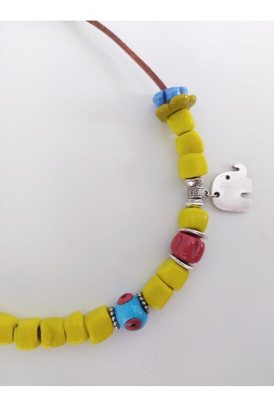 Troya Deri Kordonlu Bodrum Boncuğu Kolye