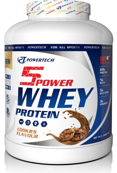Powertech 5power Whey Protein 2400 gr Kurabiye Aromalı Protein Tozu