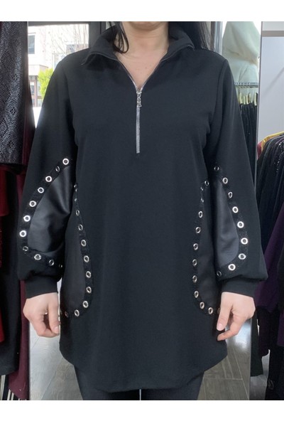 Roxxlen Kadın Siyah Büyük Beden Tunik - 5143