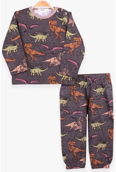 Breeze Erkek Bebek Pijama Takımı Desenli Füme Melanj Casual Soft (9 Ay-3 Yaş)