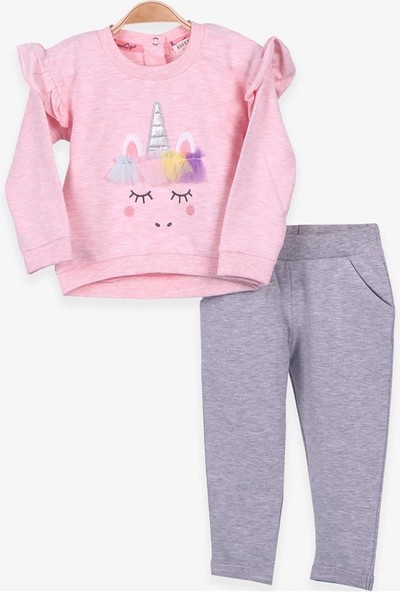 Breeze Kız Bebek Eşofman Takımı Unicorn Somon Melanj Soft Giyim (9 Ay-3 Yaş)