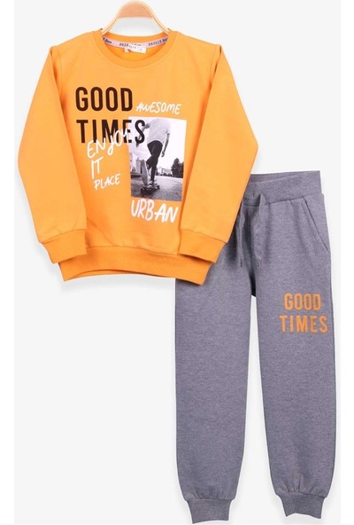 Breeze Erkek Çocuk Eşofman Takımı Baskılı Hardal Sarı Soft Giyim (5-10 Yaş)