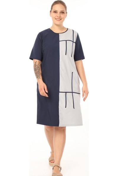 Moto Angela Büyük Beden Kadın Elbisesi Yarım Kollu Lacivert ANNA101 Moto Angela Büyük Beden Kadın Elbisesi Yarım Kollu Lacivert ANNA101