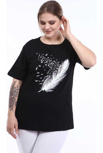 Moto Angela Diğer Kadın Büyük Beden Bluz Tshirt Baskılı Pamuklu T-Shirt Siyah ANNA69 Moto Angela Diğer Kadın Büyük Beden Bluz Tshirt Baskılı Pamuklu T-Shirt Siyah ANNA69