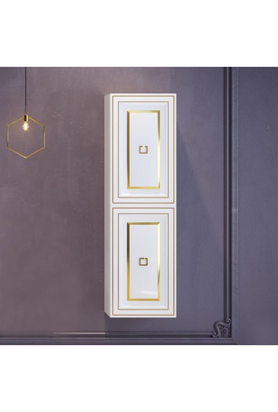 Orka Style 40 cm Mdf Beyaz-Altın Banyo Boy Çamaşır Dolabı