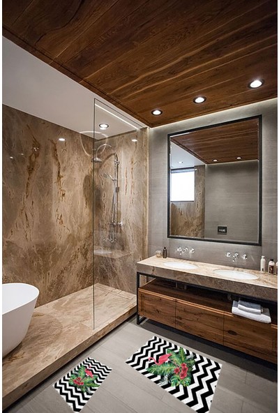 Flamingo Desenli Zigzak Çizgili 2'li Halı Takımı (60 X100 Cm. - 40 x 60 Cm.) - WL-270