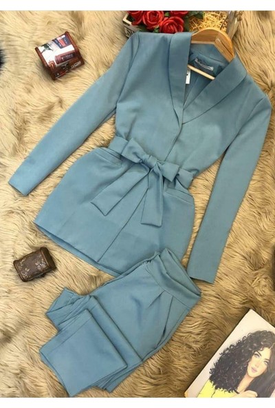 Rengamoda Atlas Kumaş Kemer Dahil Ceket Pantolon Takım Elbise