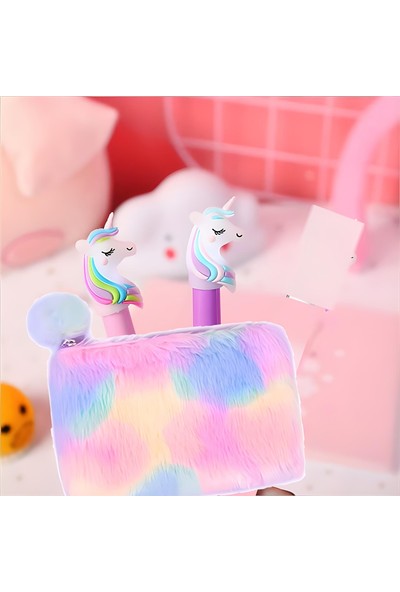 Unicorn Işıklı Jel Kalem ve Ponpon Kalemlik Set Unicorn Işıklı Jel Kalem ve Ponpon Kalemlik Set