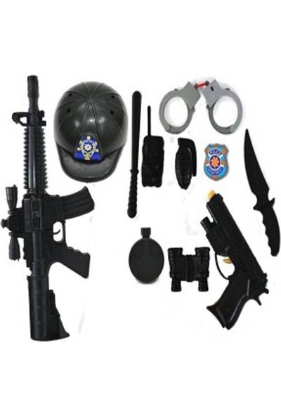 Avda 12 Parça Büyük Polis Seti Sesli M416 Tüfek Glock Tabanca Bomba Dürbün Polis Rozeti Kelepçe Telsiz Avda 12 Parça Büyük Polis Seti Sesli M416 Tüfek Glock Tabanca Bomba Dürbün Polis Rozeti Kelepçe Telsiz
