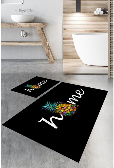 Woolly Halı Ananas Desenli Banyo Halı Takımı 40 x 60 cm - 60 x 100 cm - WL526 Woolly Halı Ananas Desenli Banyo Halı Takımı 40 x 60 cm - 60 x 100 cm - WL526