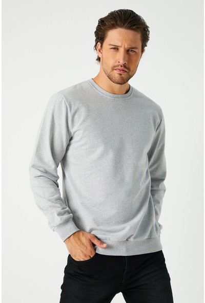 Apre Gri Bisiklet Yaka Sweatshirt