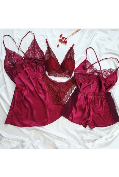 Çeyize Dair Herşey Bordo 5 Li Saten Bralet Hediyeli Set 4163 Çeyize Dair Herşey Bordo 5 Li Saten Bralet Hediyeli Set 4163