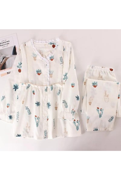 Çeyize Dair Herşey Ekru Özel Tasarım Vintage Önden Düğmeli Çiçek Desenli Bayan Pijama Takımı 5825 Çeyize Dair Herşey Ekru Özel Tasarım Vintage Önden Düğmeli Çiçek Desenli Bayan Pijama Takımı 5825