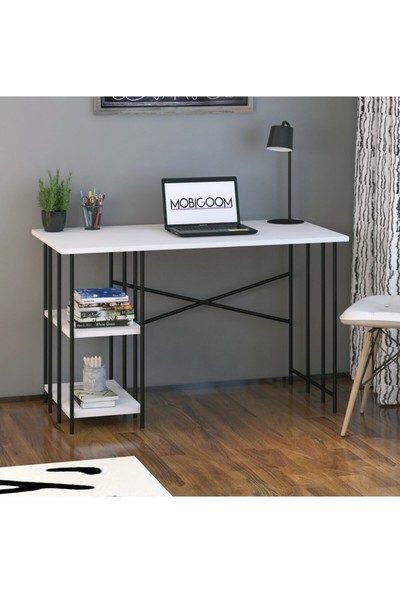 Mobigoom 2 Raflı Lüx Çalışma Masası Bilgisayar Masası (Beyaz)