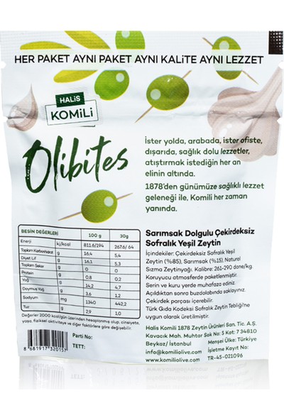 Komili Olibites Sarımsak Dolgulu 30 gr Yeşil Zeytin