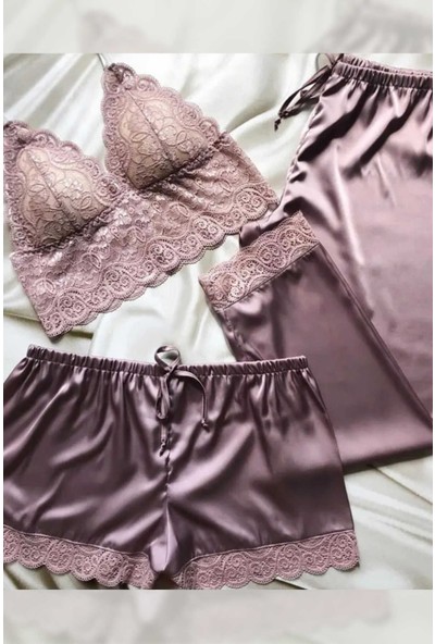 Pembishomewear Delux 3 Lü Bralet Şort Pijama Takım Pembishomewear Delux 3 Lü Bralet Şort Pijama Takım