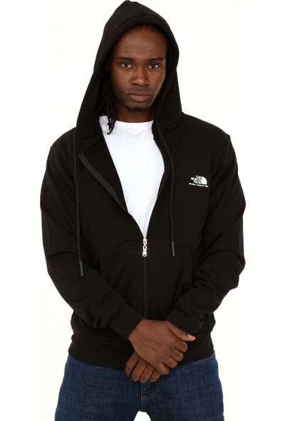 North Face Siyah Kapüşonlu Baskılı Tam Fermuarlı Erkek Sweatshirt
