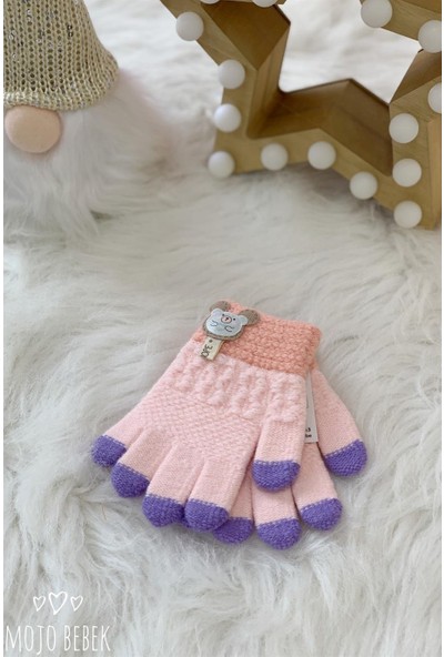 Kitti Kız Çocuk Desenli Örme Eldiven K2191-01 Pembe