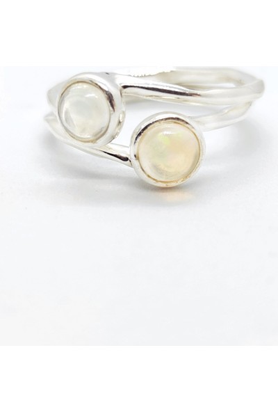 Opia Çift Etiyopya Opal Taşı Gümüş Yüzük