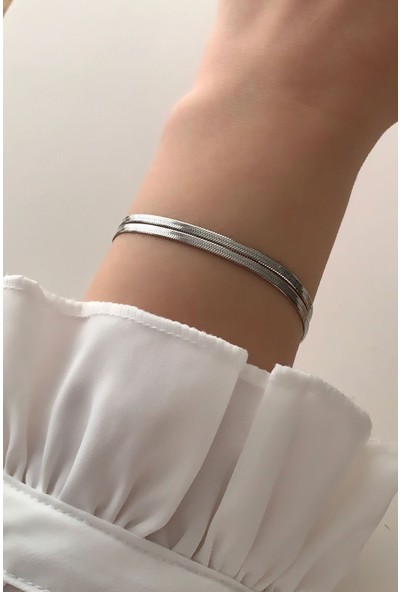 ÇLK Accessories Çelik Iki Sıra Italyan Zincir Çelik Bileklik TRBILEK7828 YB36003