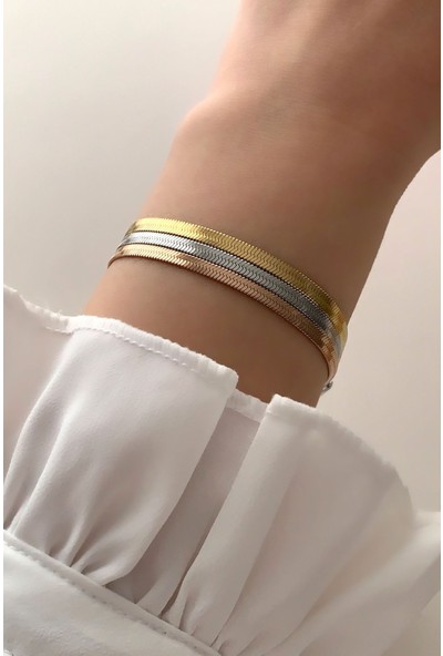 ÇLK Accessories Çelik Üç Sıra Italyan Zincir Çelik Bileklik TRBILEK7829 YB37503