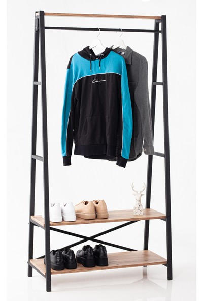 İskele Metal Ayaklı Elbise Askılığı Raflı Askılık