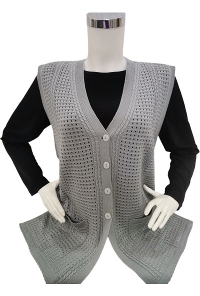 Fresh Moda Kadın Gri Merserize Yelek