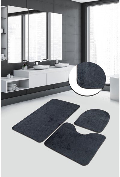 Ileri Store Plain 3'lü Set Kaymaz Tabanlı Klozet Takımı Banyo Paspas Seti Halısı Ileri Store Plain 3'lü Set Kaymaz Tabanlı Klozet Takımı Banyo Paspas Seti Halısı