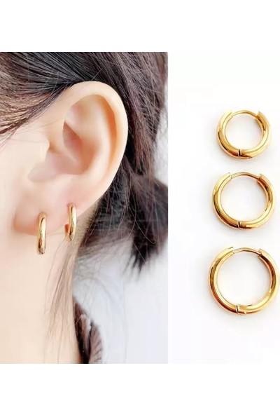 Takıconcept 3 Adet Paslanmaz Çelik Gold Halka Küpe