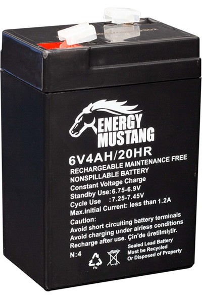 Mustang 6 Volt 4 Amper Işıldak Aküsü (70 x 48 x 101 Mm)