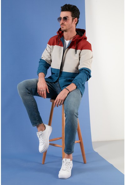 Buratti Bloklu Kapüşonlu Fermuarlı Cepli Mont Erkek Mont 5711403