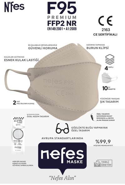Nefes F95 (N95) Ffp2 Premium Kore Tipi Maske Krem Renk Nefes F95 (N95) Ffp2 Premium Kore Tipi Maske Krem Renk
