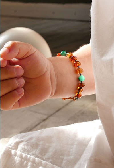 Natural Jewellery Sertifikalı Kehribar ve Akik Çoçuk Bilekliği