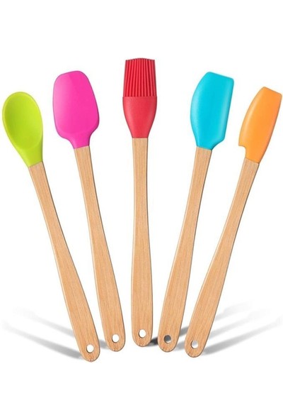 Valletta Indigo 5 Li Renkli Bambu Silikon Spatula Seti