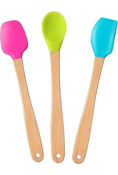 Valletta Indigo 3'lü Renkli Bambu Saplı Silikon Uçlu Spatula Kaşık Seti