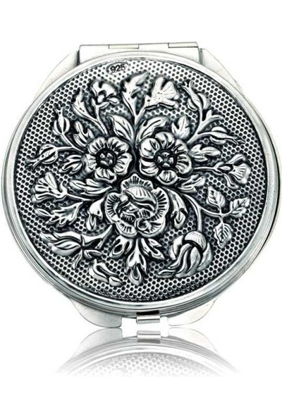 Gumush Gümüş Gül Motifli Kapaklı Yuvarlak El Aynası Gumush Gümüş Gül Motifli Kapaklı Yuvarlak El Aynası