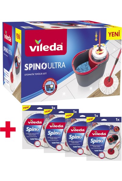 Vileda Spino Ultra Otomatik Temizlik Seti + 4 Yedek Paspas Vileda Spino Ultra Otomatik Temizlik Seti + 4 Yedek Paspas