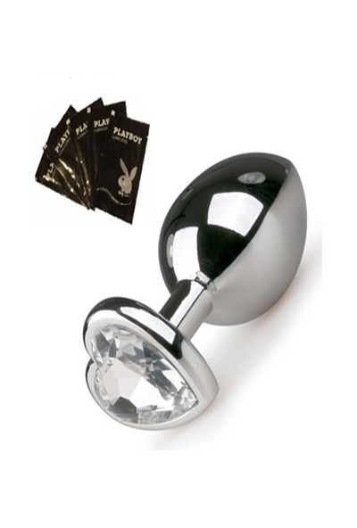 Hintohu Kalp Mücevherli Çelik Anal Plug Küçük Boy+Playboy 5x5 ml Kayganlaştırıcı Jel F401006