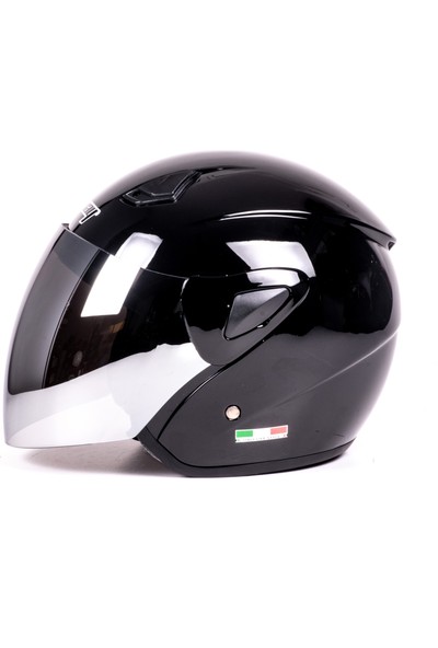 Sway Sw 706 Parlak Siyah Yarım Kask - Aynalı Cam - L