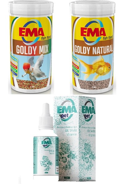 Armatürk Japon Balığı Yem, Vitamin Seti, 100 ml Goldy Natural, 100 ml Goldy Mix, Vitamin