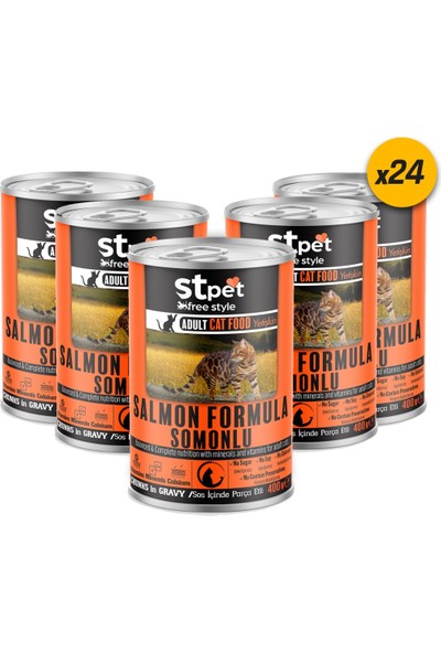 St Pet Somonlu Yetişkin Konserve Kedi Maması 400 gr 24 Adet