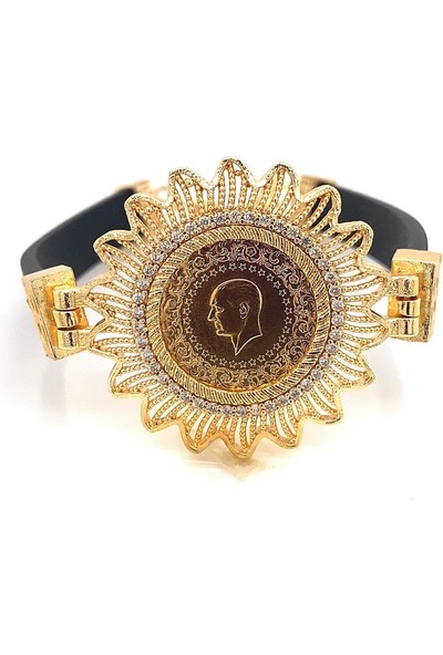 Zümrüt Sarraf 22 Ayar Çeyrek Altınlı Çiçek Çerçeveli Slikonlu Bayan Bileklik