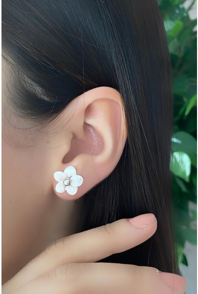 Birinci1926 925 Ayar Gümüş Çiçek Sedef Bayan Küpe