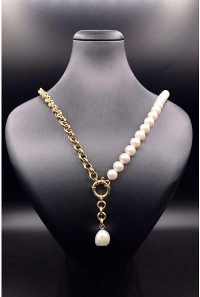 Birinci1926 14 Ayar Altın Halka Klipsli İnci Bayan Kolye Birinci1926 14 Ayar Altın Halka Klipsli İnci Bayan Kolye