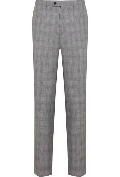Hatemoğlu Gri Kareli Slim Fit Kumaş Pantolon